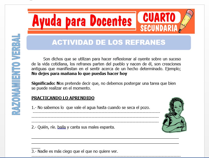 Actividad de los Refranes para Cuarto de Secundaria – Ayuda para Docentes
