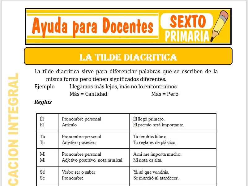 La Tilde Diacrítica para Sexto de Primaria – Ayuda para Docentes