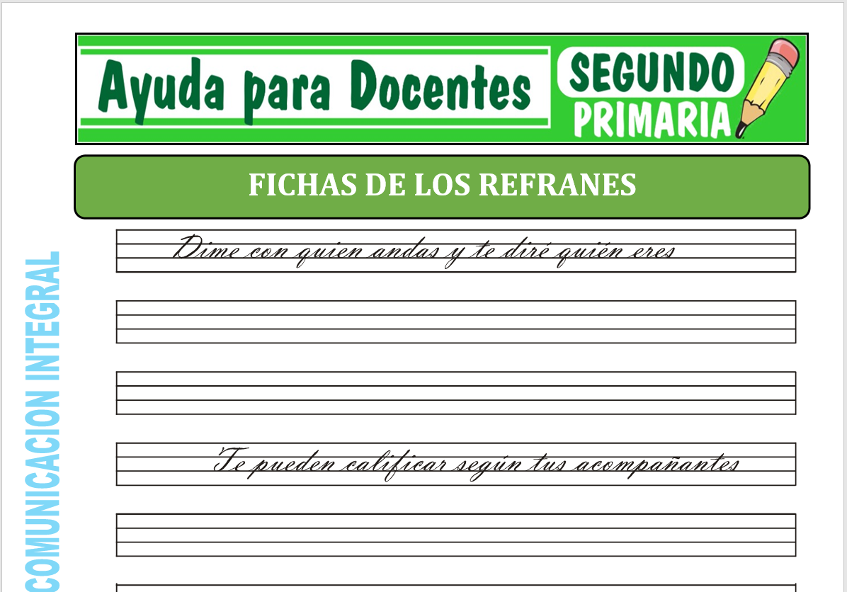 Fichas de los Refranes para Segundo de Primaria – Ayuda para Docentes