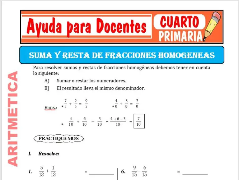Suma y Resta de Fracciones Homogéneas para Cuarto de Primaria – Ayuda ...
