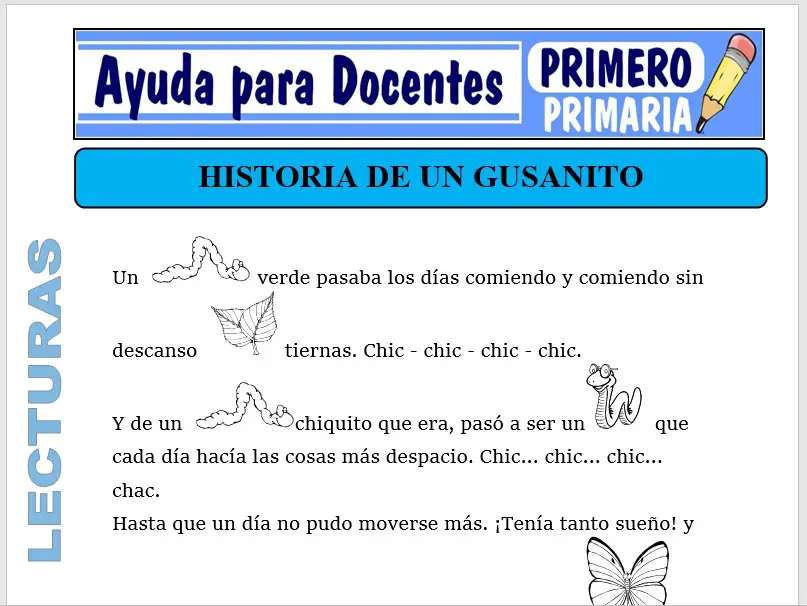 Historia de un Gusano para Primero de Primaria – Ayuda para Docentes