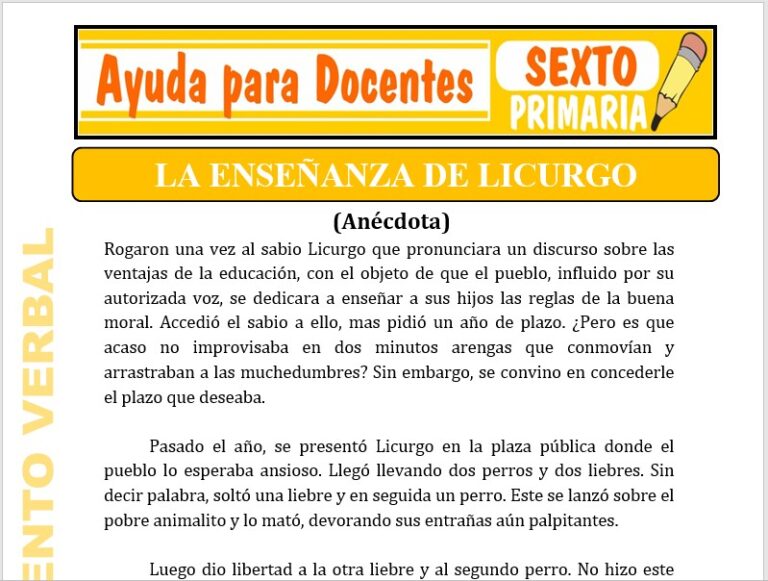 La Enseñanza de Licurgo para Sexto de Primaria – Ayuda para Docentes