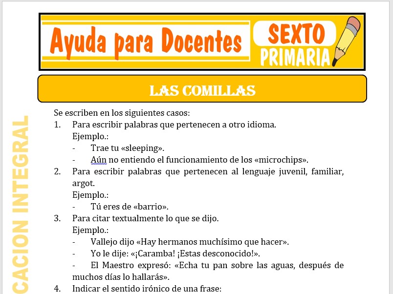 Las Comillas para Sexto de Primaria – Ayuda para Docentes