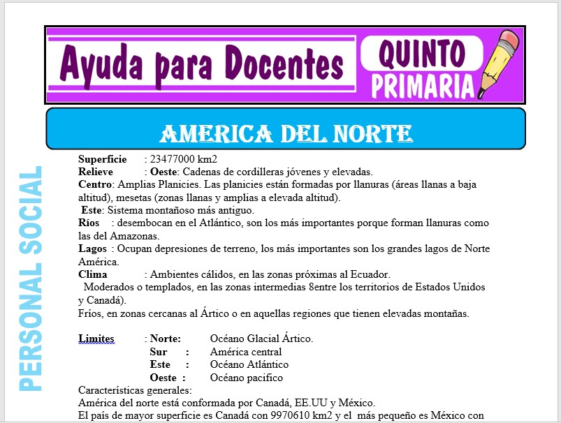 Norte América para Quinto de Primaria – Ayuda para Docentes