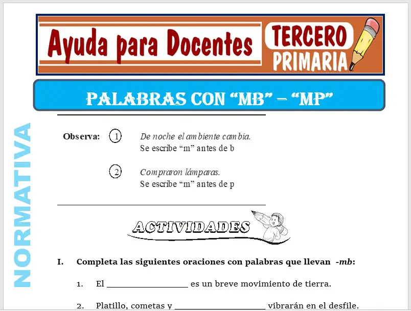 Palabras con “MP” y “MB” para Tercero de Primaria – Ayuda para Docentes
