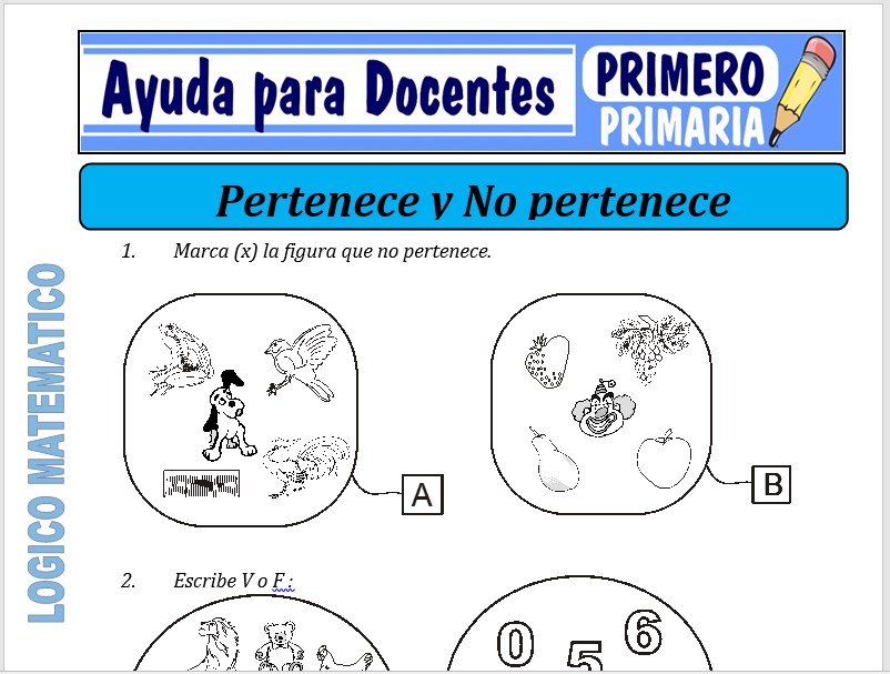 Pertenece y no Pertenece para Primero de Primaria – Ayuda para Docentes