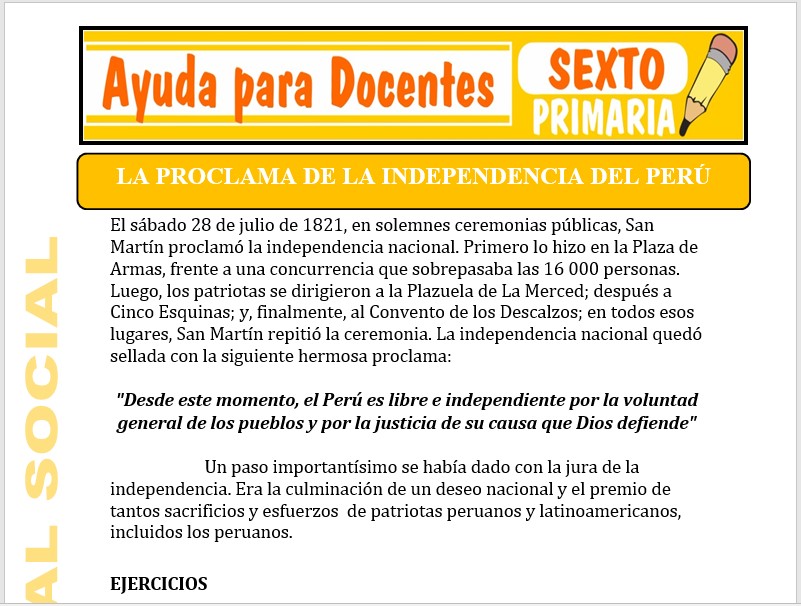Proclama de la Independencia del Perú para Sexto de Primaria – Ayuda ...