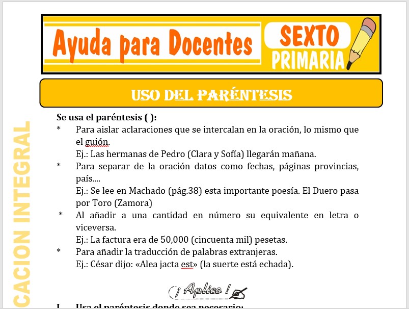 Uso del Paréntesis para Sexto de Primaria – Ayuda para Docentes